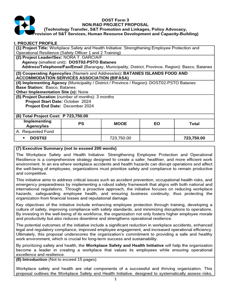 Proposal Osh Batanes 2024 | PDF | Occupational Safety And Health | Safety