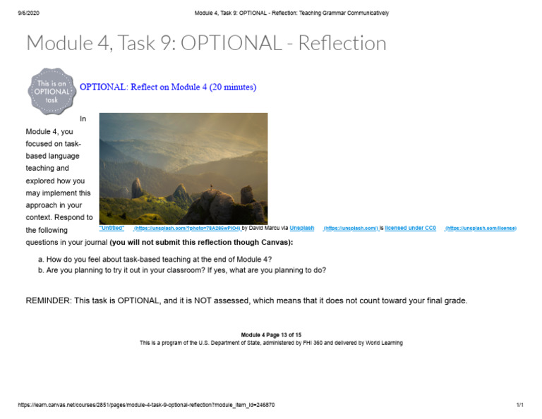 Module 4, Task 9 - OPTIONAL - Reflection - Teaching Grammar Communicatively | PDF