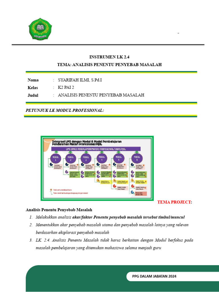 Instrumen LK 2.4 - Analisis Penentu Penyebab Masalah (MODUL PROFESIONAL PJBL) ILMI - Compressed ...