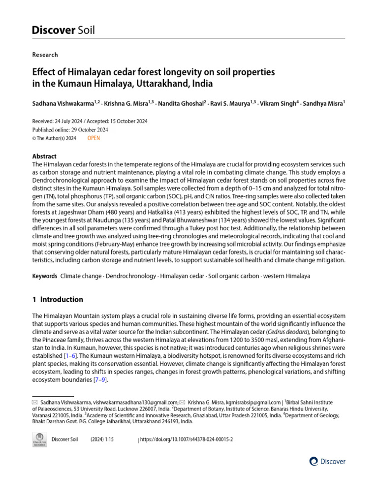 Effect of Himalayan Cedar Forest Longevity On Soil Properties in The ...