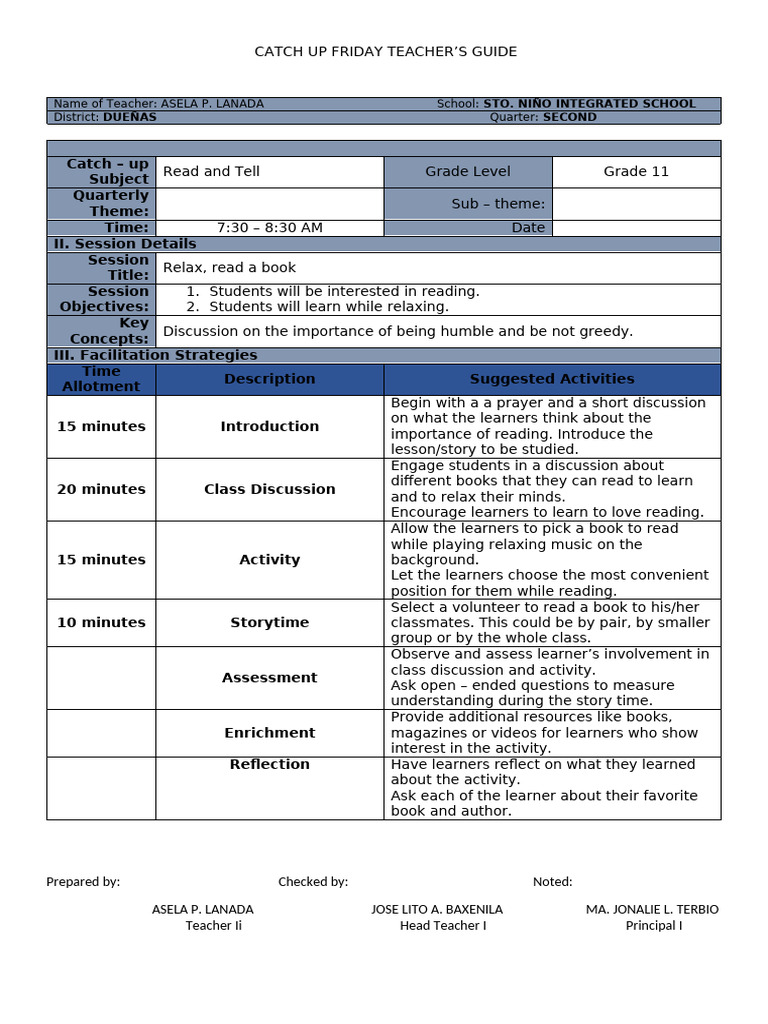 Catch Up Friday Teacher | PDF | Teachers | Learning