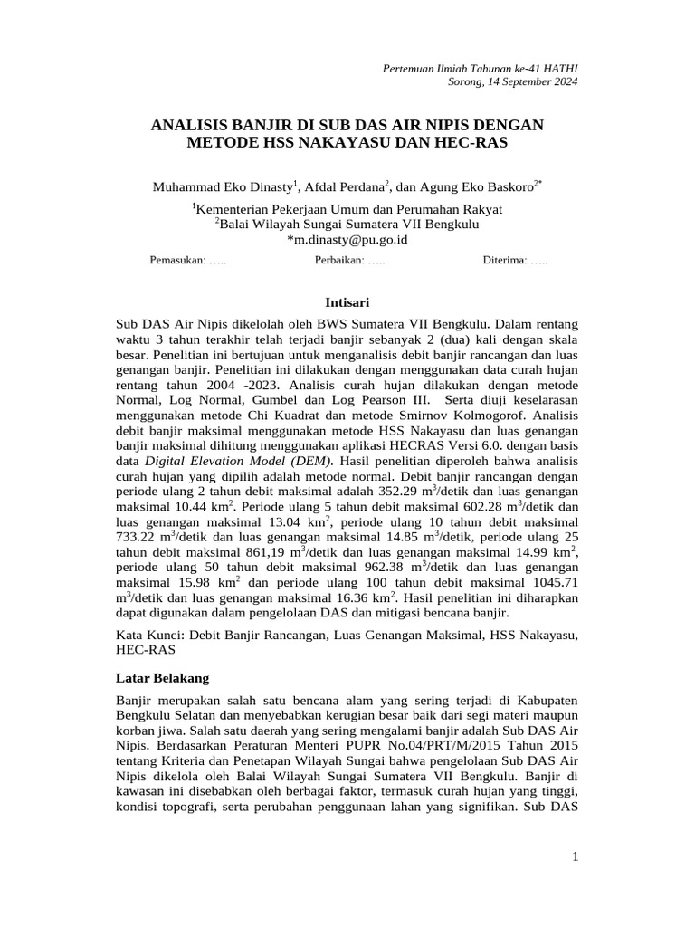 Analisis Banjir Sub DAS Air Nipis 2024 | PDF