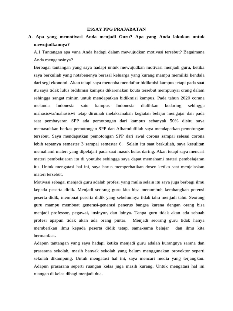 Essay PPG Prajabatan 1 | PDF