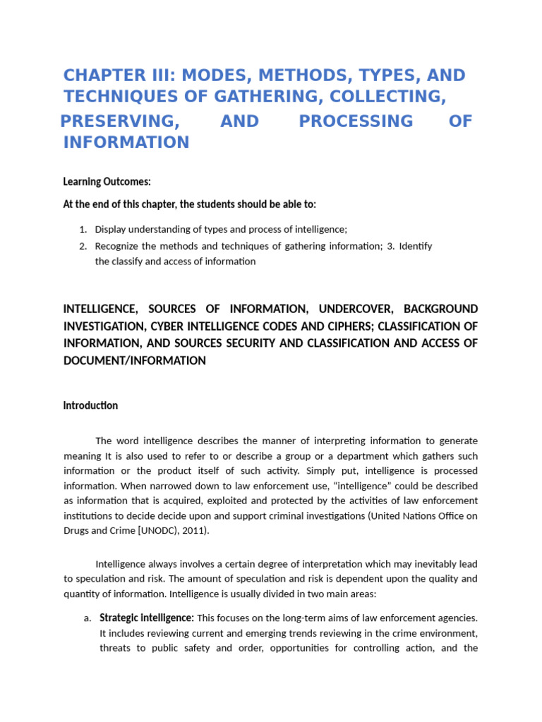 INTELLIGENCE, SOURCES OF INFORMATION, UNDERCOVER, BACKGROUND ...