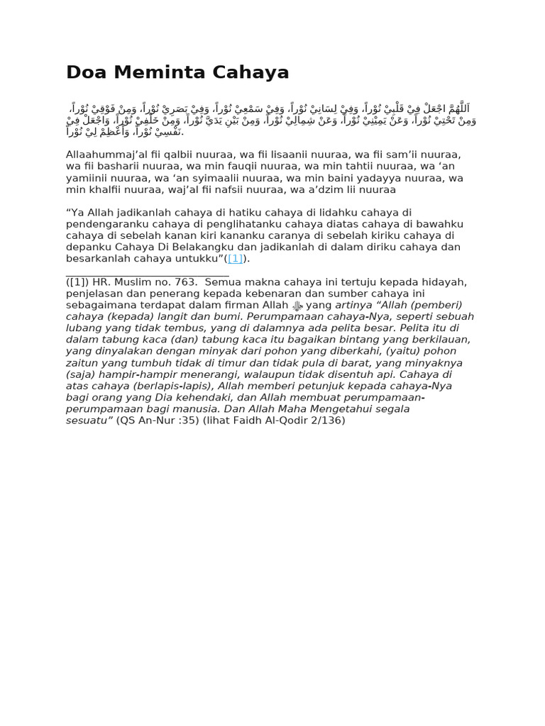 Doa Memohon Cahaya dari Allah | PDF