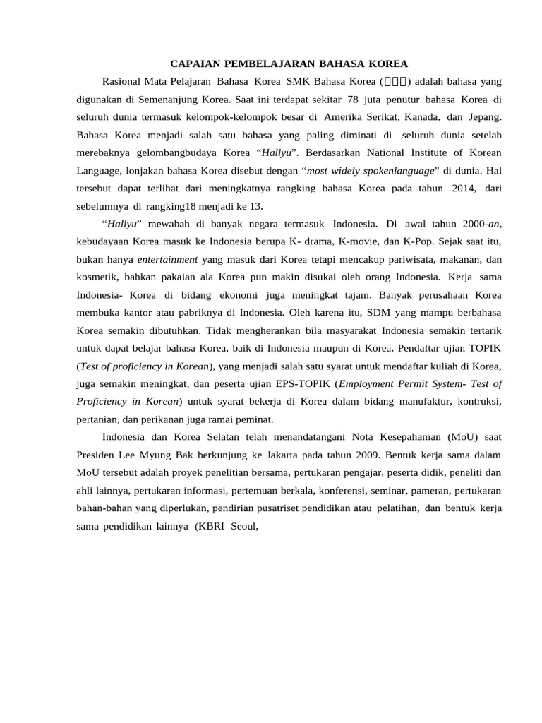CP Bahasa Korea | PDF | Kajian Bahasa Asing