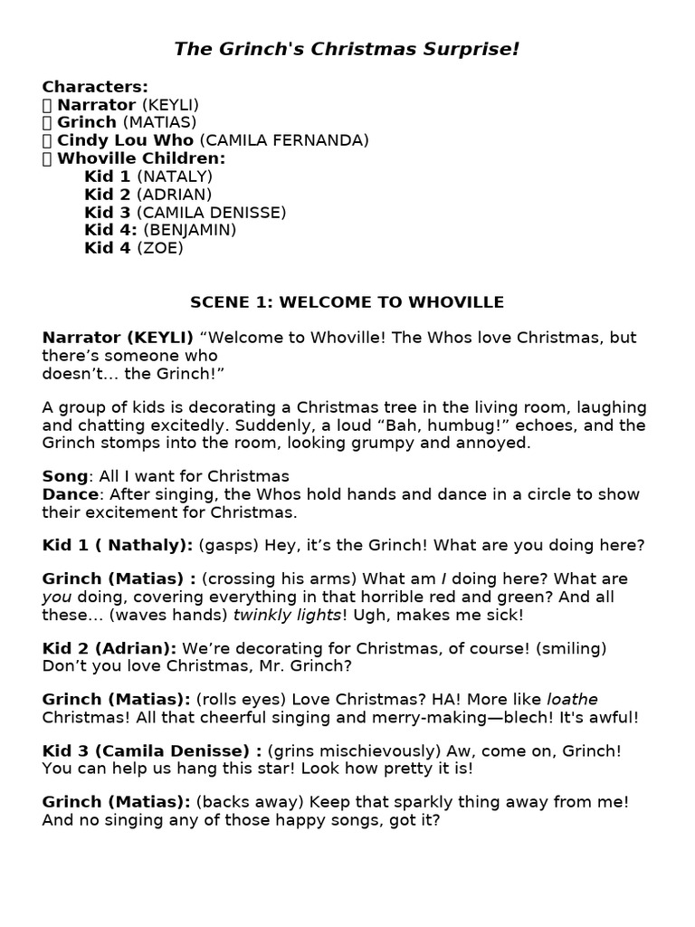 The Grinch's Christmas Surprise Script | PDF | Dr. Seuss