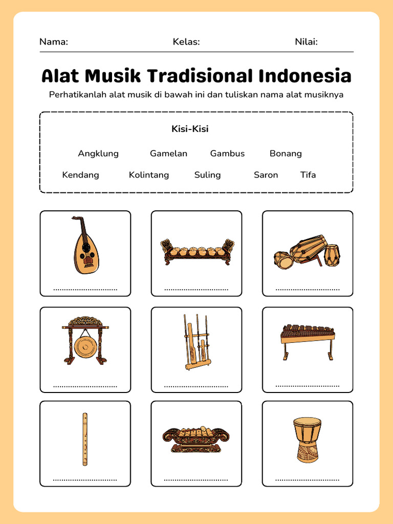 Alat Musik Tradisional Lembar Kerja Oranye Dan Putih Ilustratif - 20241117 - 160716 - 0000 | PDF