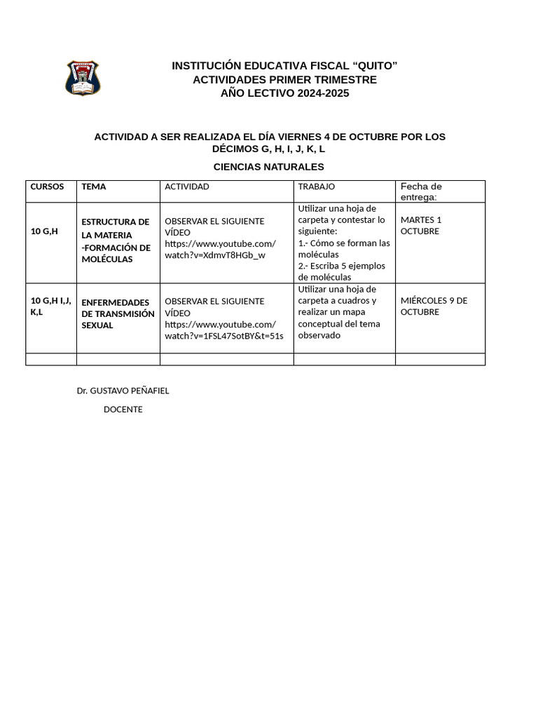 Actividades CCNN 4 Octubre | PDF