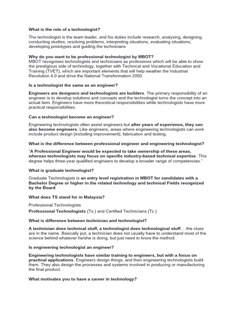 Role and Duties of a Technologist | PDF | Internet Of Things | Building ...