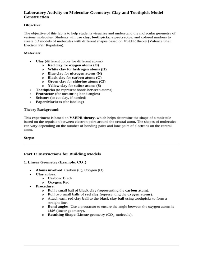 Molecular Geometry Lab: Clay Models | PDF | Molecules | Physical Chemistry