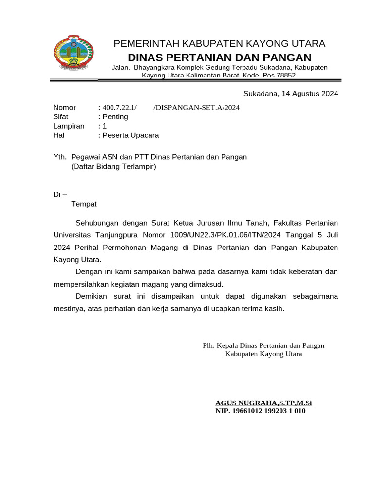 Surat Balasan Magang | PDF