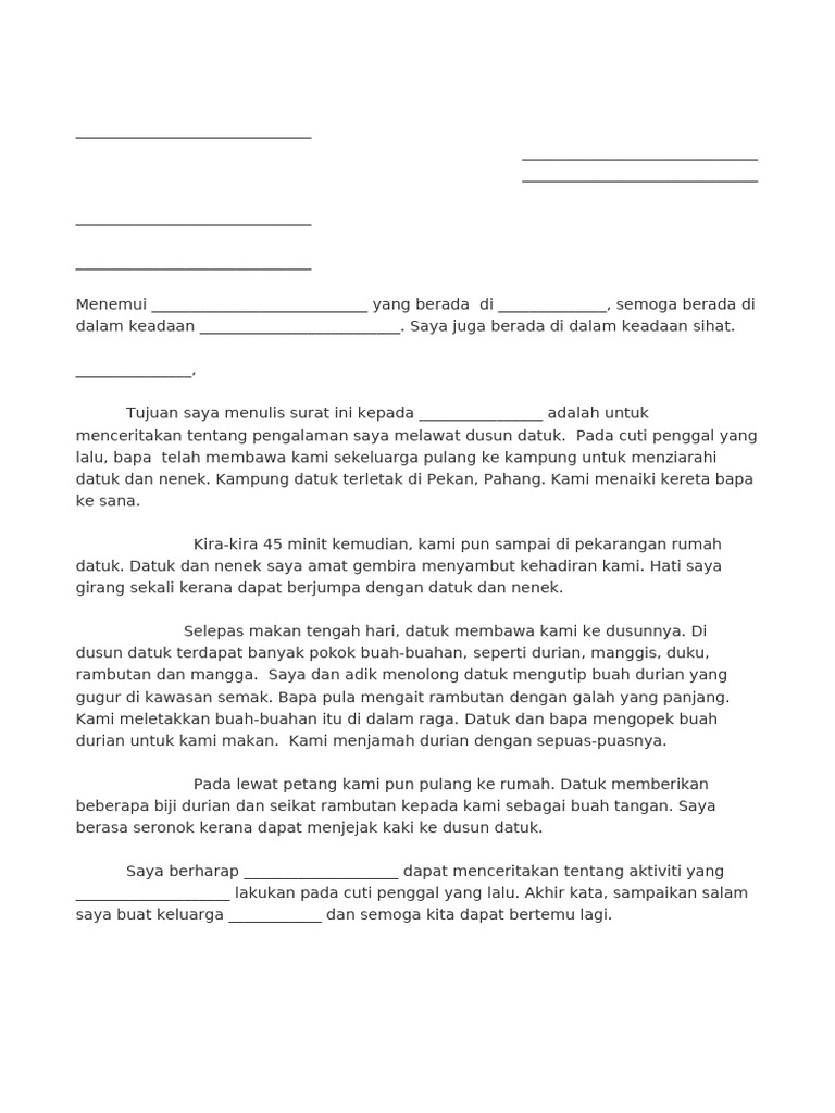 Surat Kiriman Tidak Rasmi Melawat Dusun Datuk | PDF | Memasak, Makanan ...
