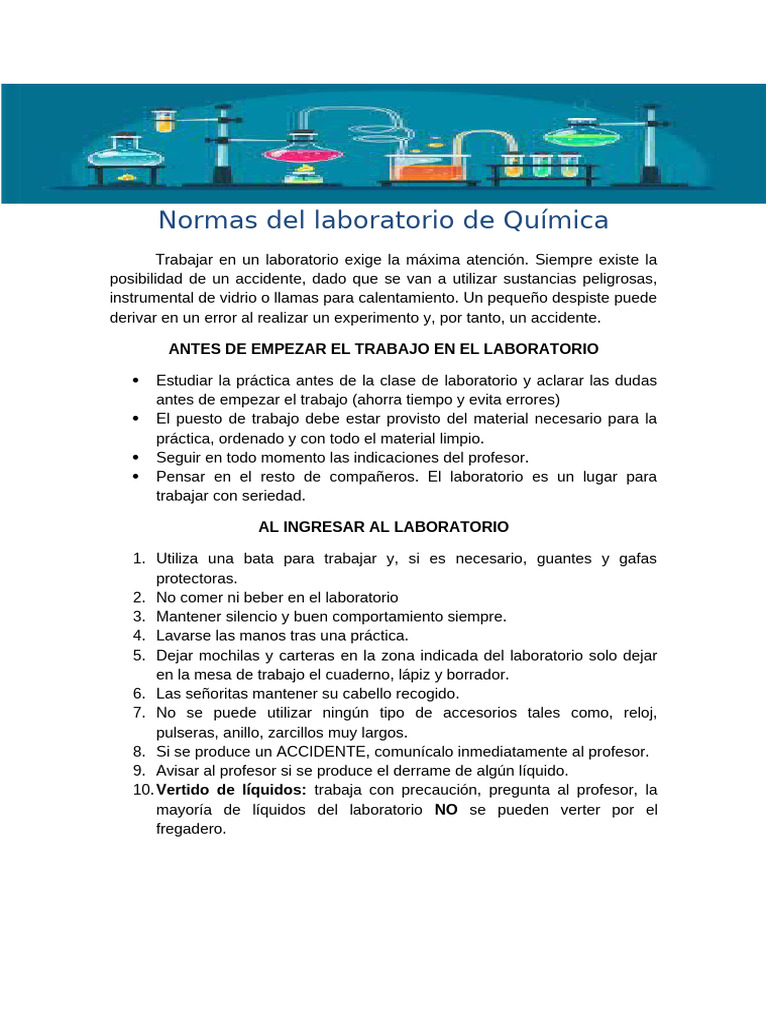 Normas Del Laboratorio de Química | PDF | Laboratorios