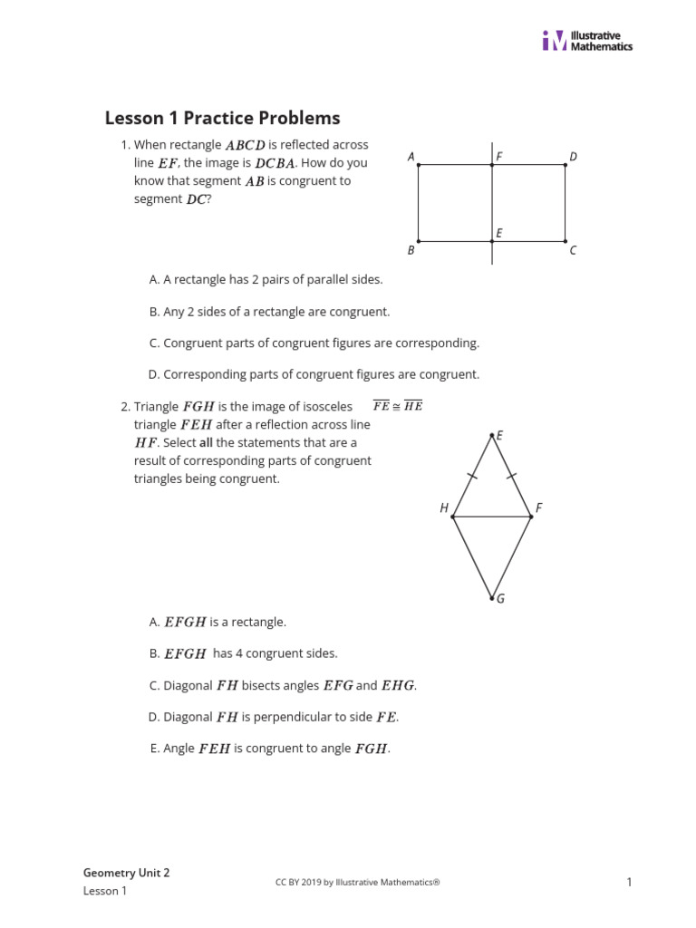 Geometry 2 1 Lesson Curated Practice Problem Set | PDF | Rectangle | Triangle