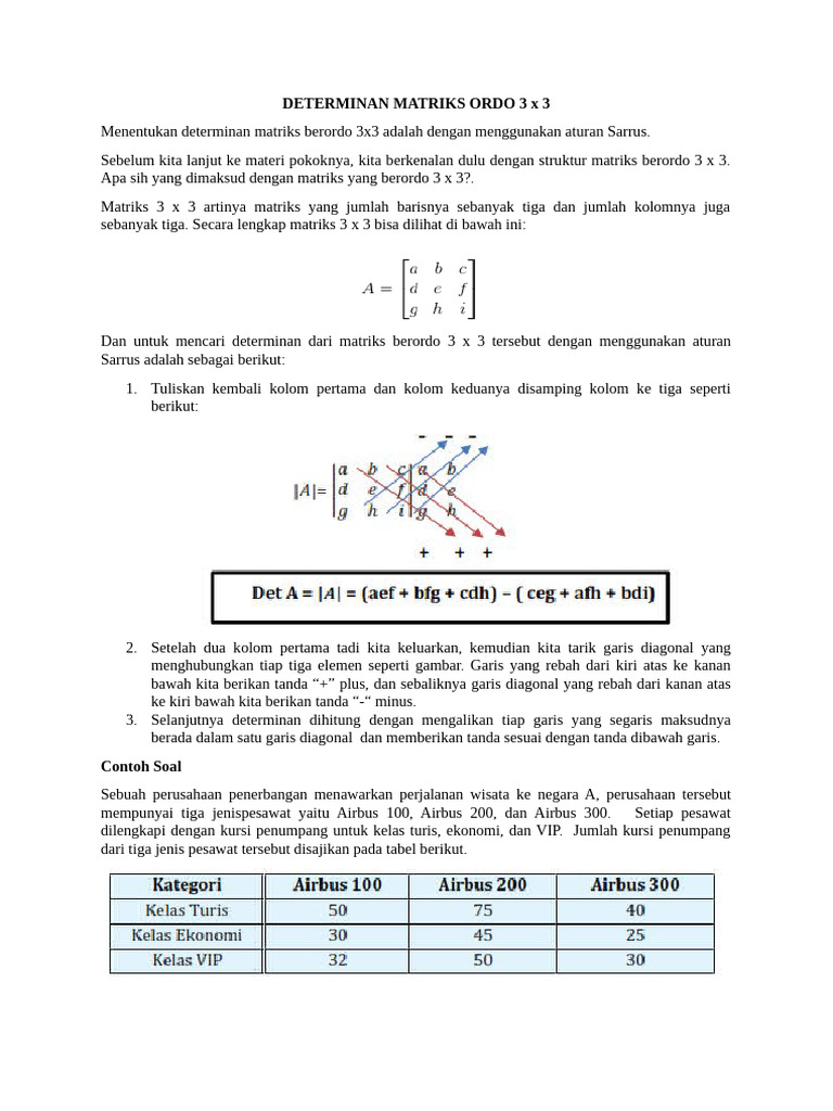 Determinan Matriks Ordo 3x3 dan Contoh Soal | PDF