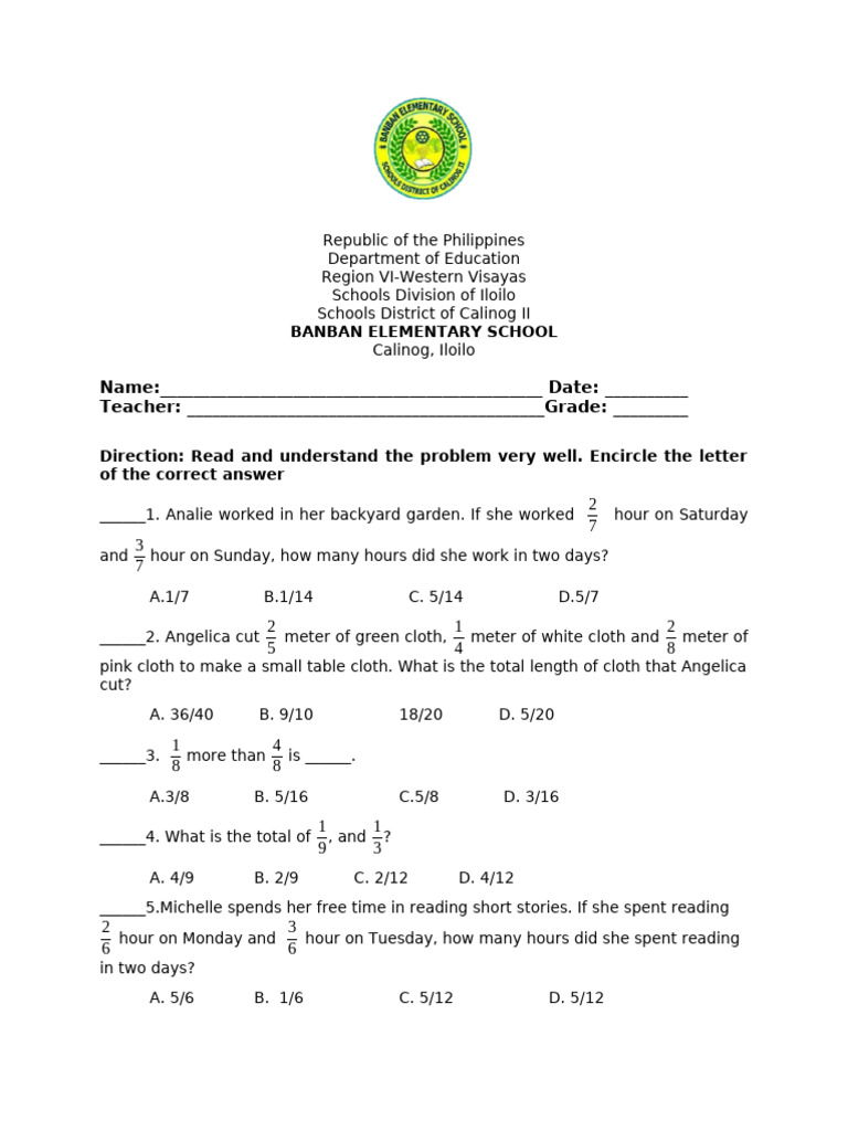 1st Quarter Test in Math 6 | PDF