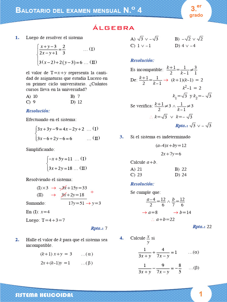Álgebra - 3° - IV Bal - Men - 23 | PDF | Álgebra | Matemáticas