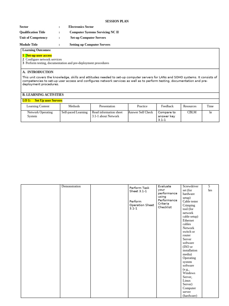 SESSION PLAN | PDF | Computer Network | Server (Computing)