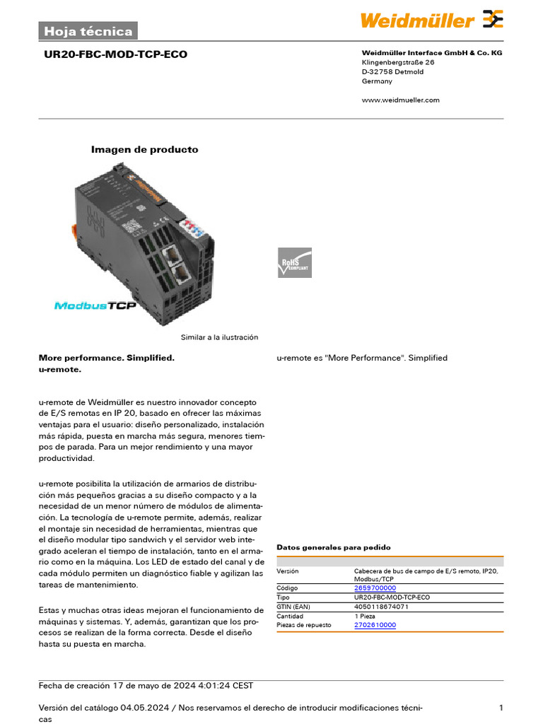 UR20 FBC MOD TCP ECO - Es | PDF | Informática | Ingeniería Informática