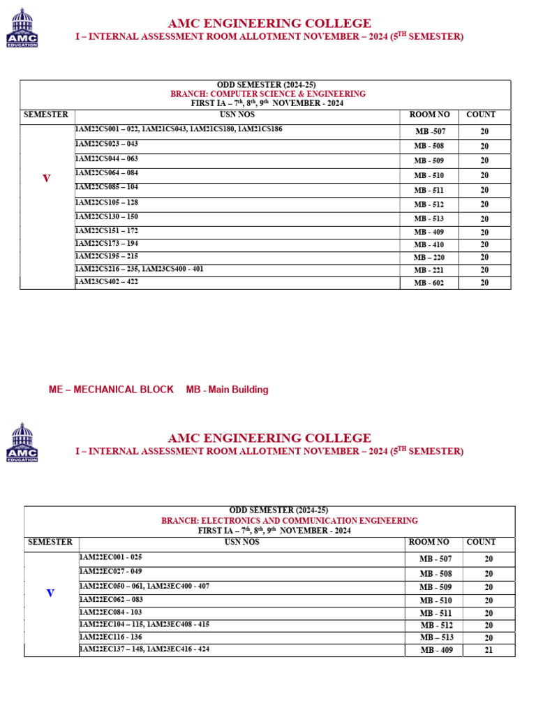 1st-IA (Room Allotment - 5th Semester) | PDF | Engineering | Computer Science