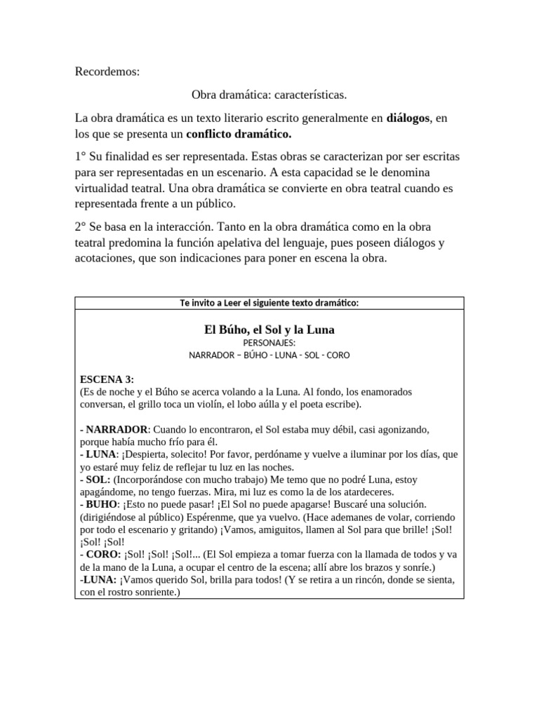 Guia Repaso Texto Dramatico 5° Básico | PDF | Teatro