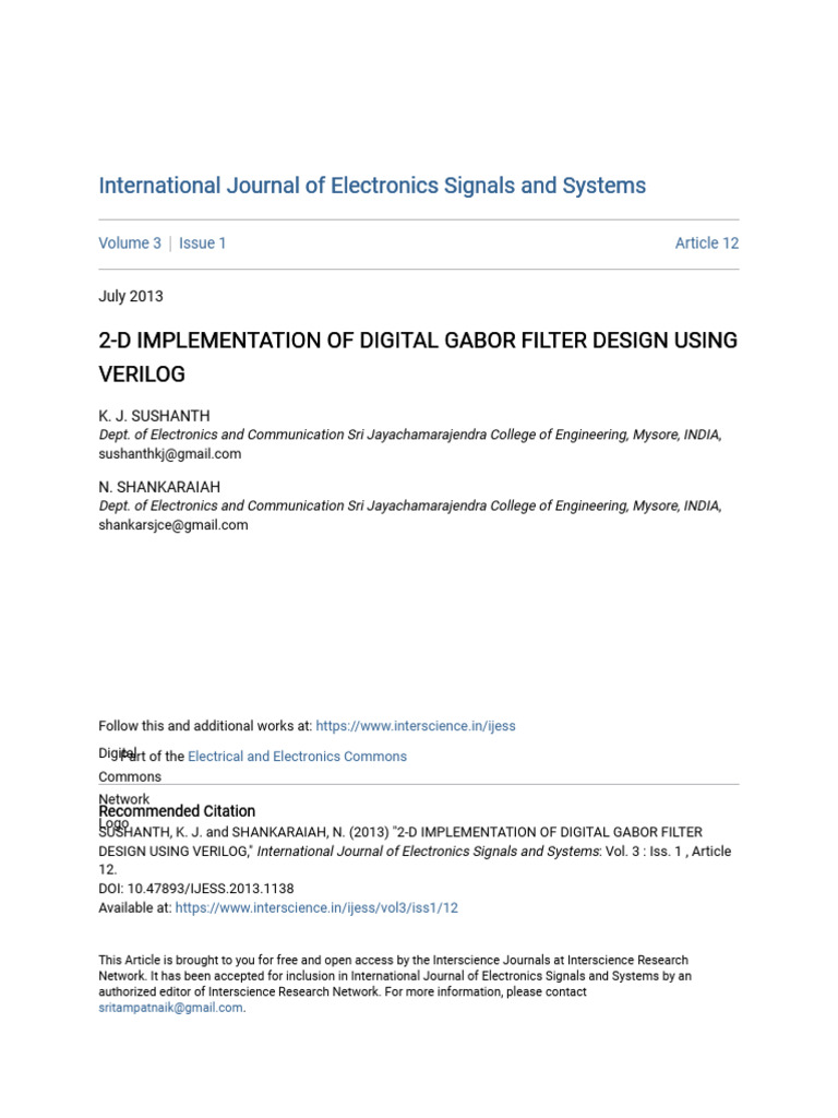 2 D Implementation Of Digital Gabor Filter Design Using Verilog Pdf Computer Engineering