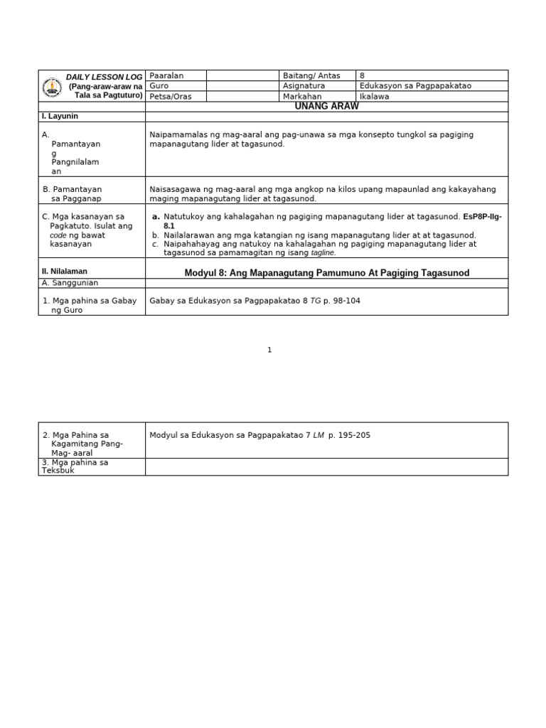 EsP DLL 8 Module 8-1st Day | PDF