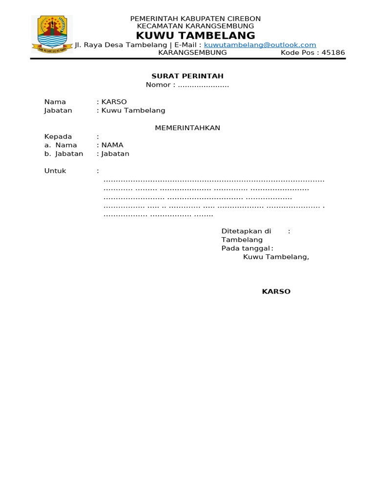 Surat Perintah Kuwu Tambelang Cirebon | PDF