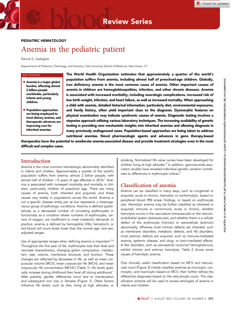 Anemia in The Pediatric Patient | PDF | Anemia | Tissue (Biology)