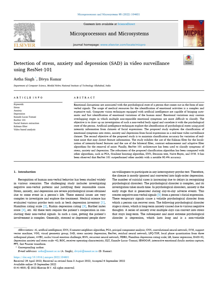 Detection of Stress, Anxiety and Depression (SAD) in Video Surveillance ... Detection of Stress, Anxiety and Depression (SAD) in Video Surveillance ...