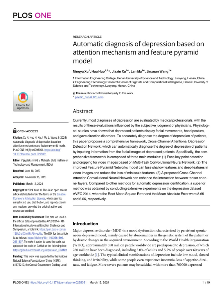 Automatic Diagnosis of Depression Based On Attention Mechanism and ...