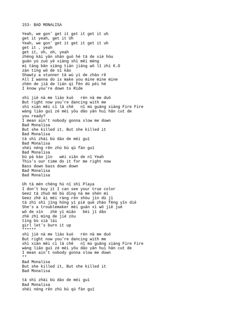 Bad Monalisa Lyrics Analysis | PDF