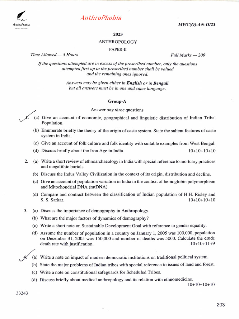 Anthropology Exam Paper | PDF | Tribe