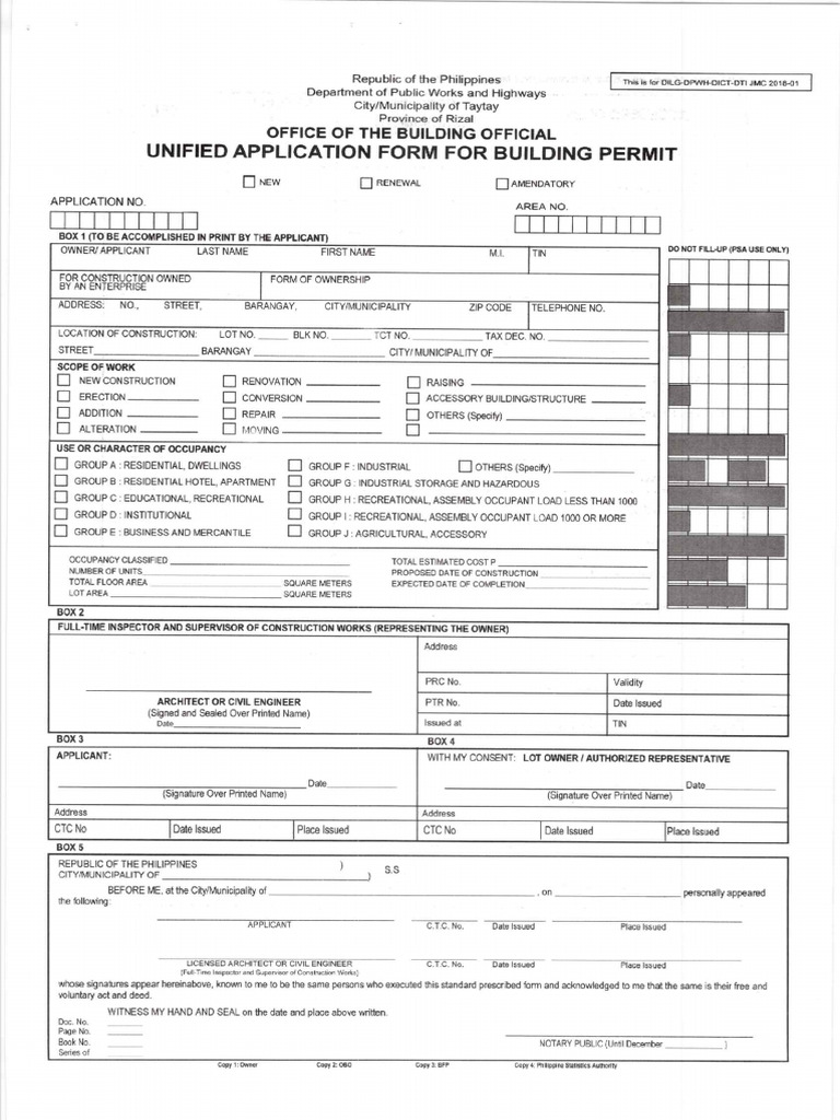 Unified Application Form For Building Permit | PDF