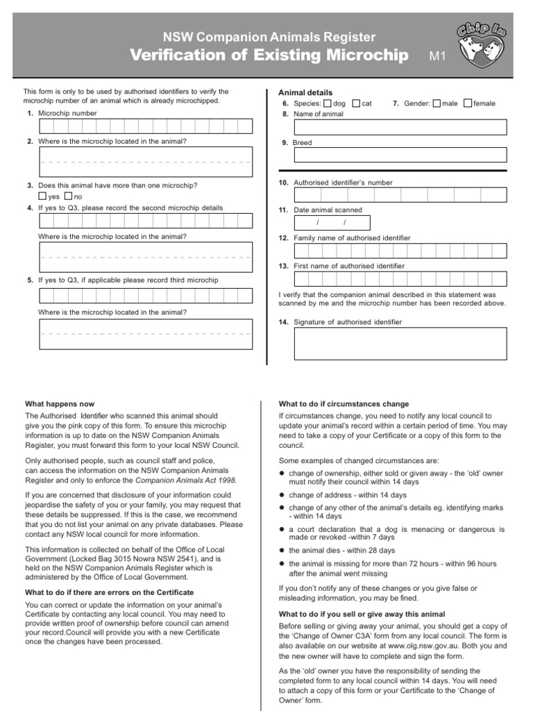 Verification of Existing Microchip M1 Form | PDF