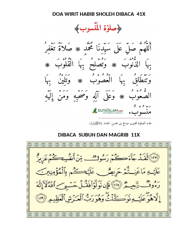 Doa Wirit Habib Sholeh Dibaca 41X | PDF