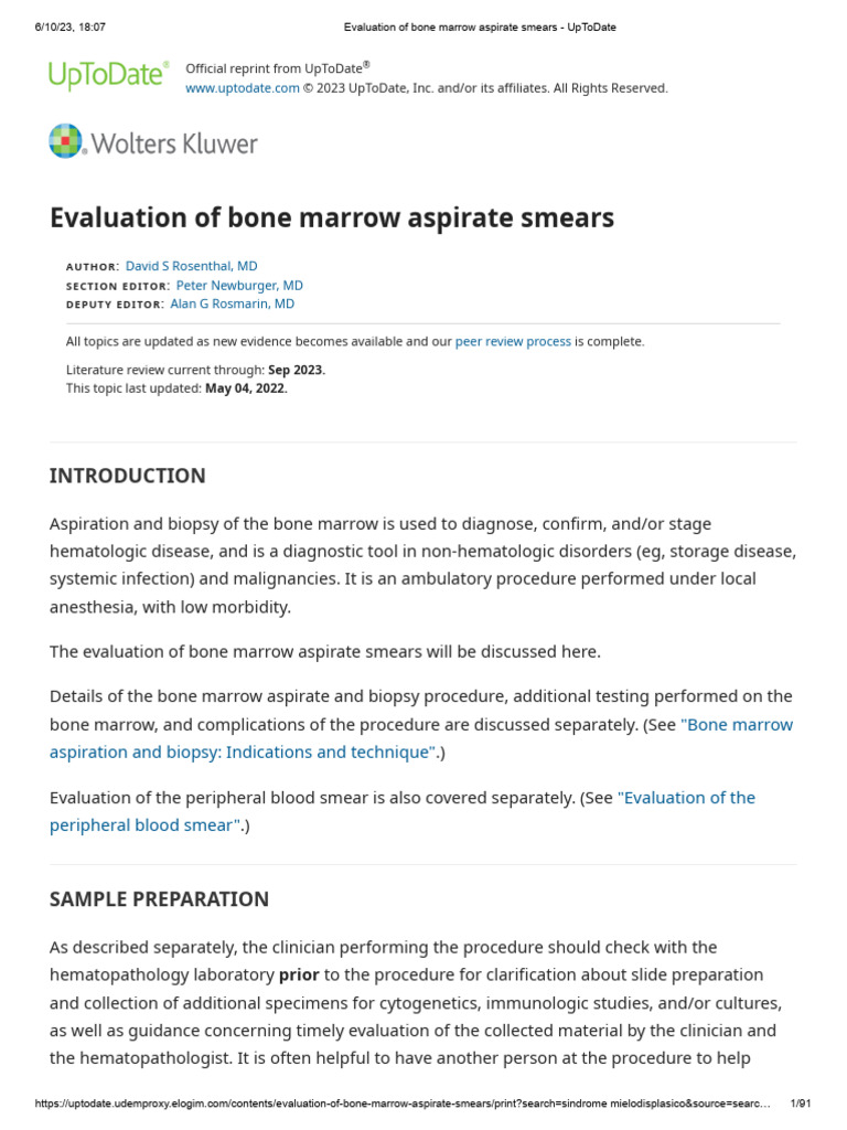 Evaluation of Bone Marrow Aspirate Smears - UpToDate | PDF | Leukemia ...