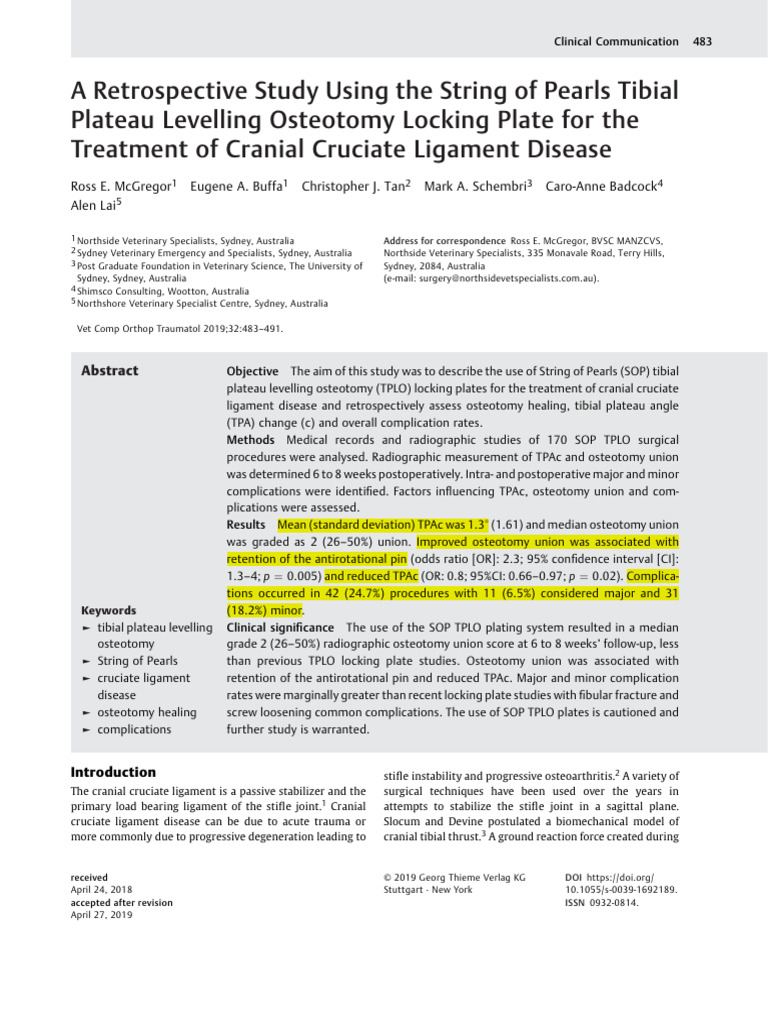 A Retrospective Study Using The String of Pearls Tibial Plateau ...