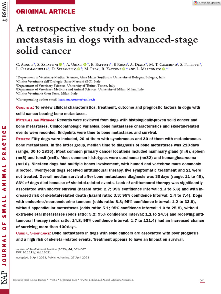 A Retrospective Study On Bone Metastasis in Dogs With Advanced-Stage ...
