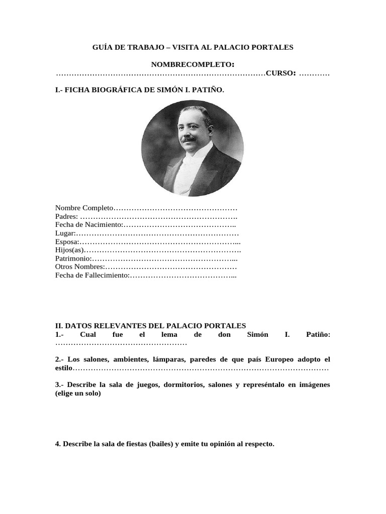 Ficha de Visita Al Museo de Historia Del Palacio Portales - 5tos | PDF ...