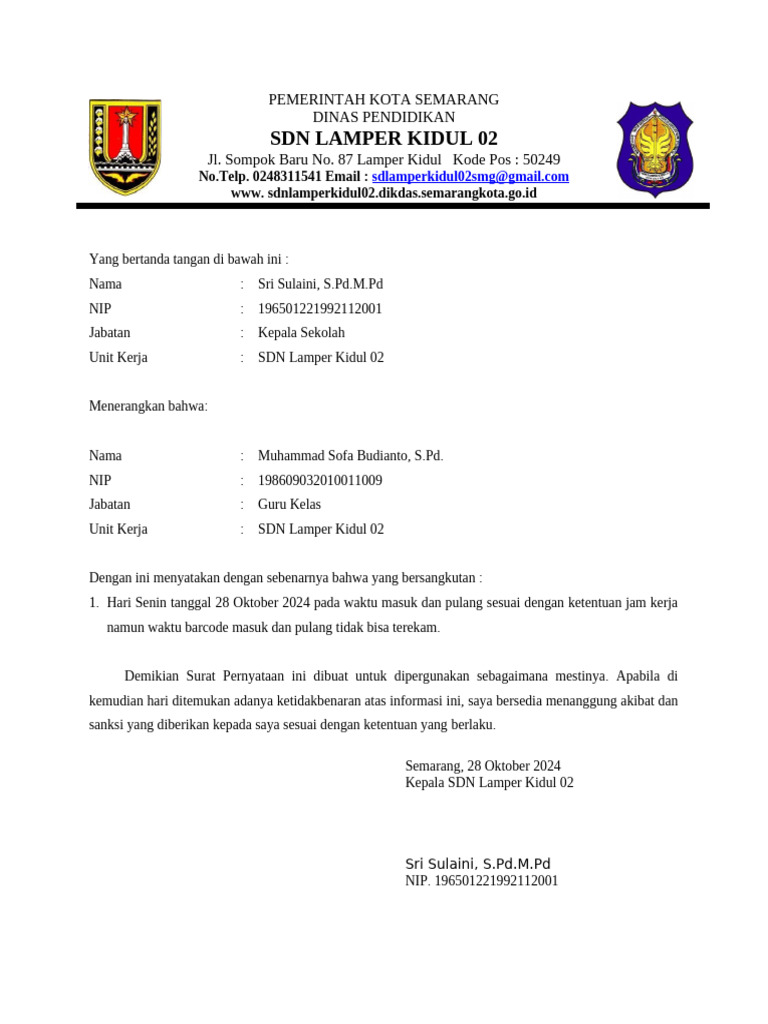 Surat Konfirmasi SDN Lamper Kidul 02 | PDF