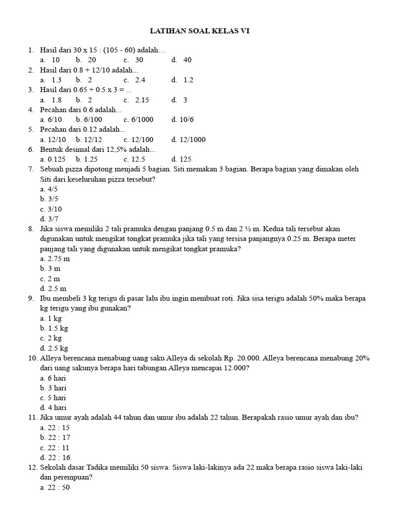 Latihan Soal Kelas Vi | PDF | Metode & Bahan Ajar