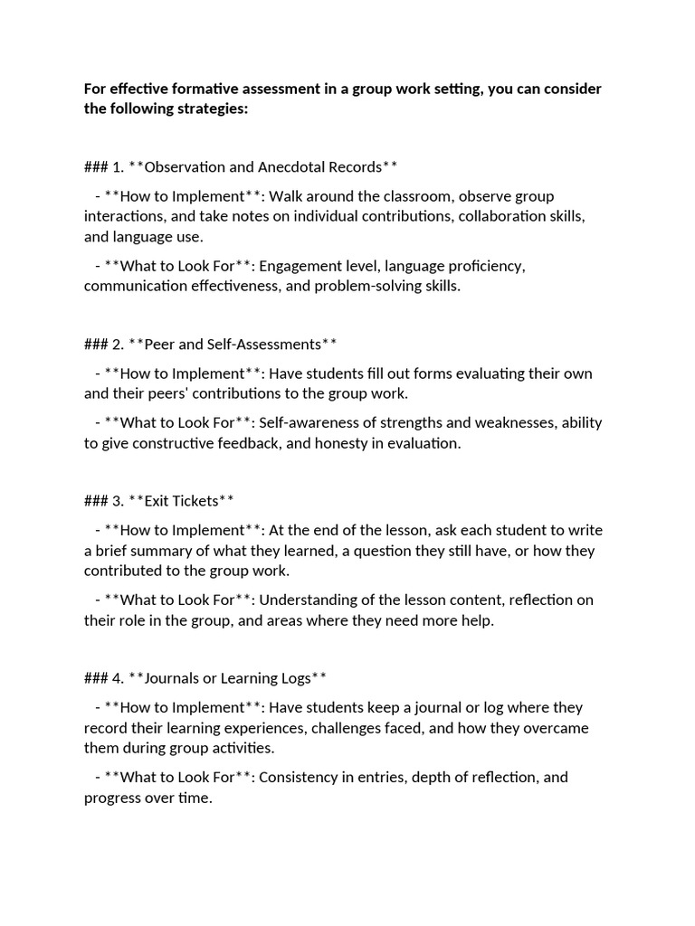 For Effective Formative Assessment in A Group Work Setting | PDF ...