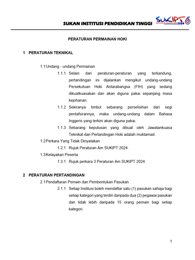 Peraturan Hoki SUKIPT 2024 | PDF