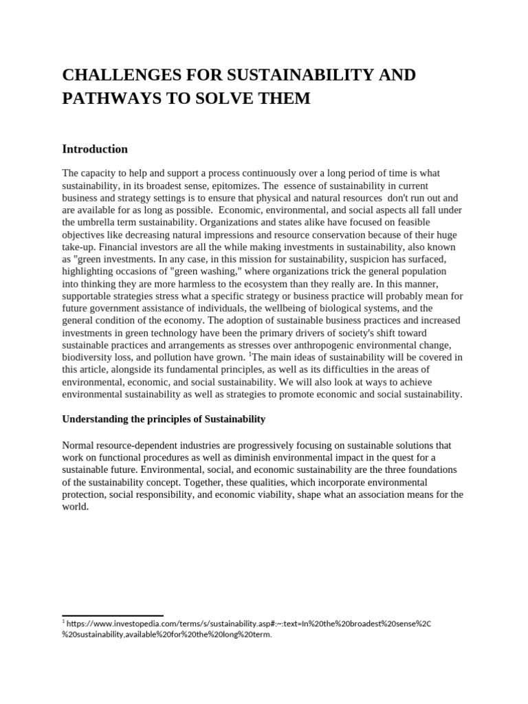 Challenges For Sustainability and Pathways To Solve Them | PDF ...