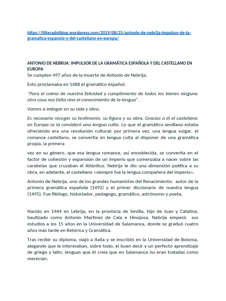 Antonio de Nebrija: Gramática y Humanismo | PDF | Lingüística