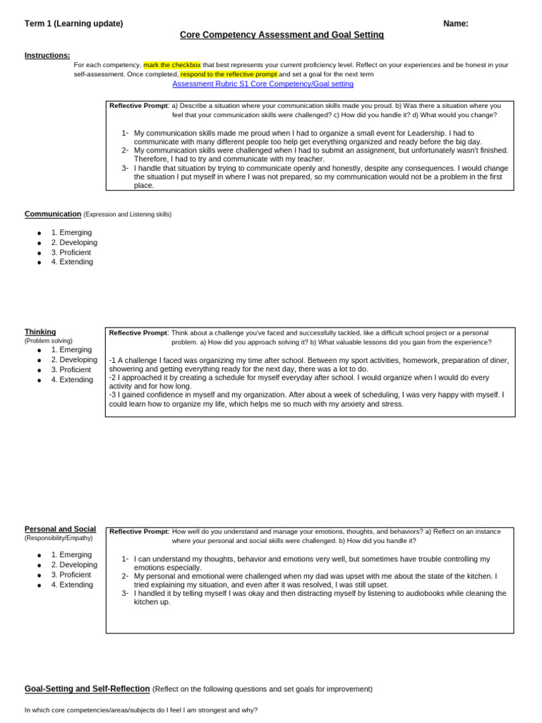 Seydi Copy of Q1 Core Competency - Goal Setting | PDF | Emotions | Goal ...