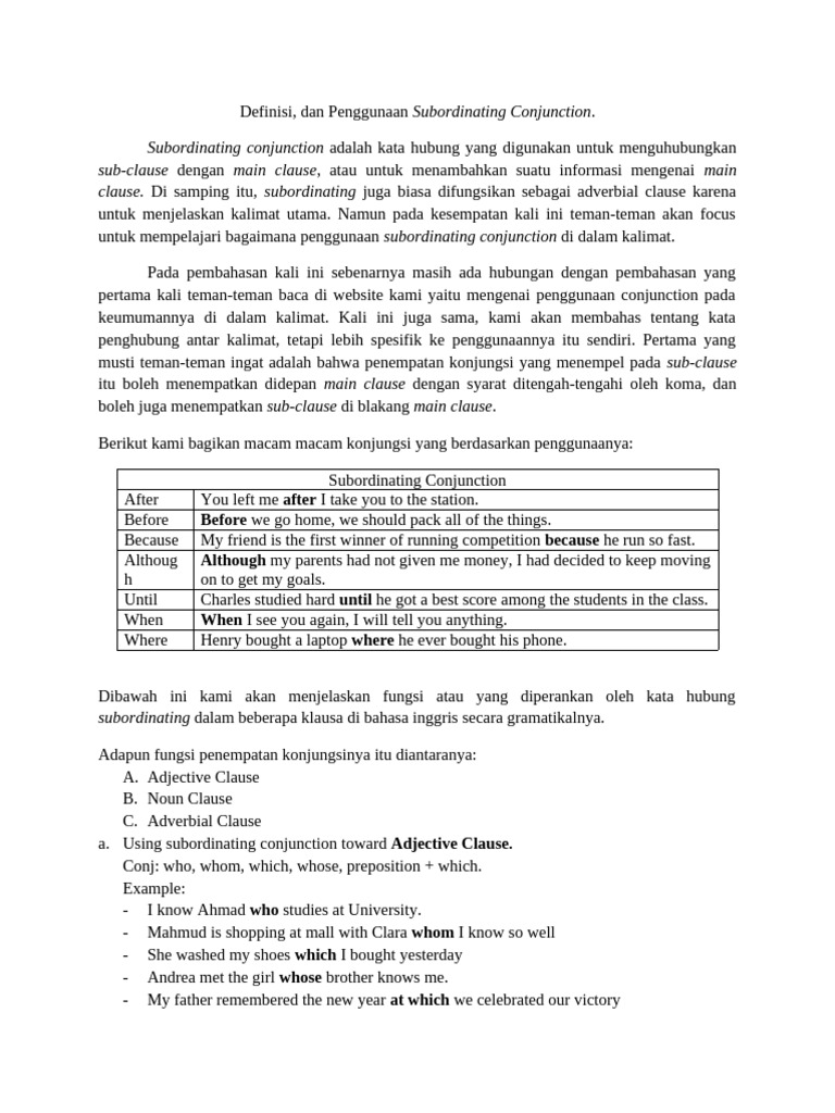 Penggunaan Subordinating Conjunction Dalam Kalimat Pdf