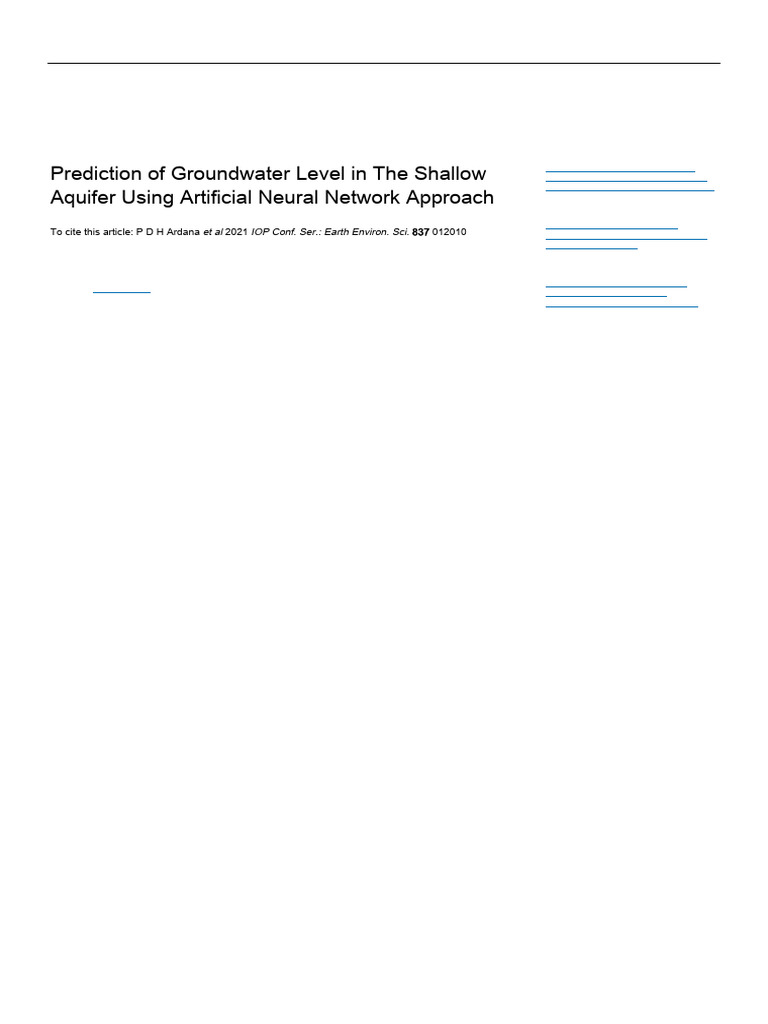 Groundwater Level Prediction Using ANN | PDF | Artificial Neural ...